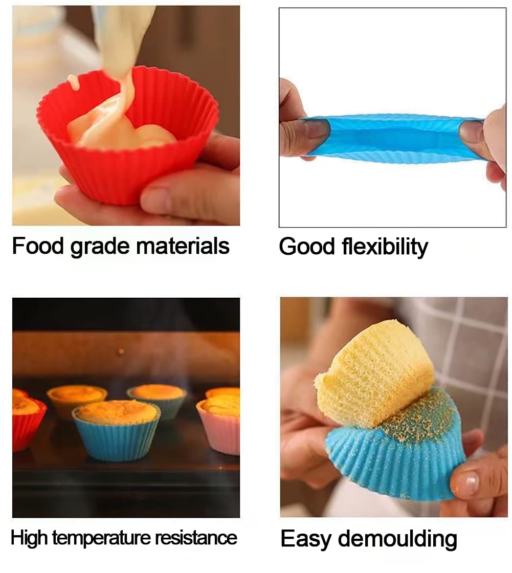 12PCS Silicone Mini Reusable Muffin Baking Cup Small Cupcake Holders Random Color Silicone Cupcake Liners Pastry Dessert Cups Nonstick Liner Molds for Making Muffin Chocolate Bread(Round)