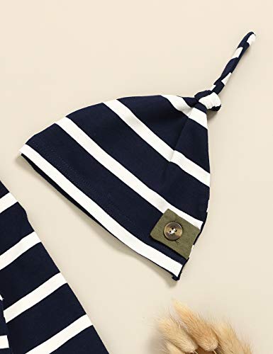 Infant Newborn Baby Boy Clothes Stripe Cotton Romper Long Sleeve Jumpsuit Hat Baby Boys Fall Winter Outfit