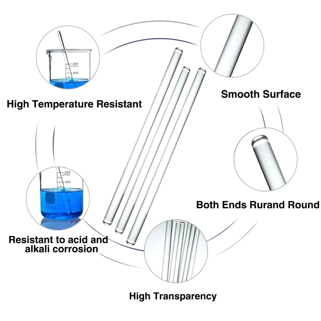12PCS Glass Stirring Rod Stir Stick with Both Ends Round - 15.8" 13.8" 12" 10" 8" 6" Long - 2 Piece for Every Style -12pcs/pk (12)