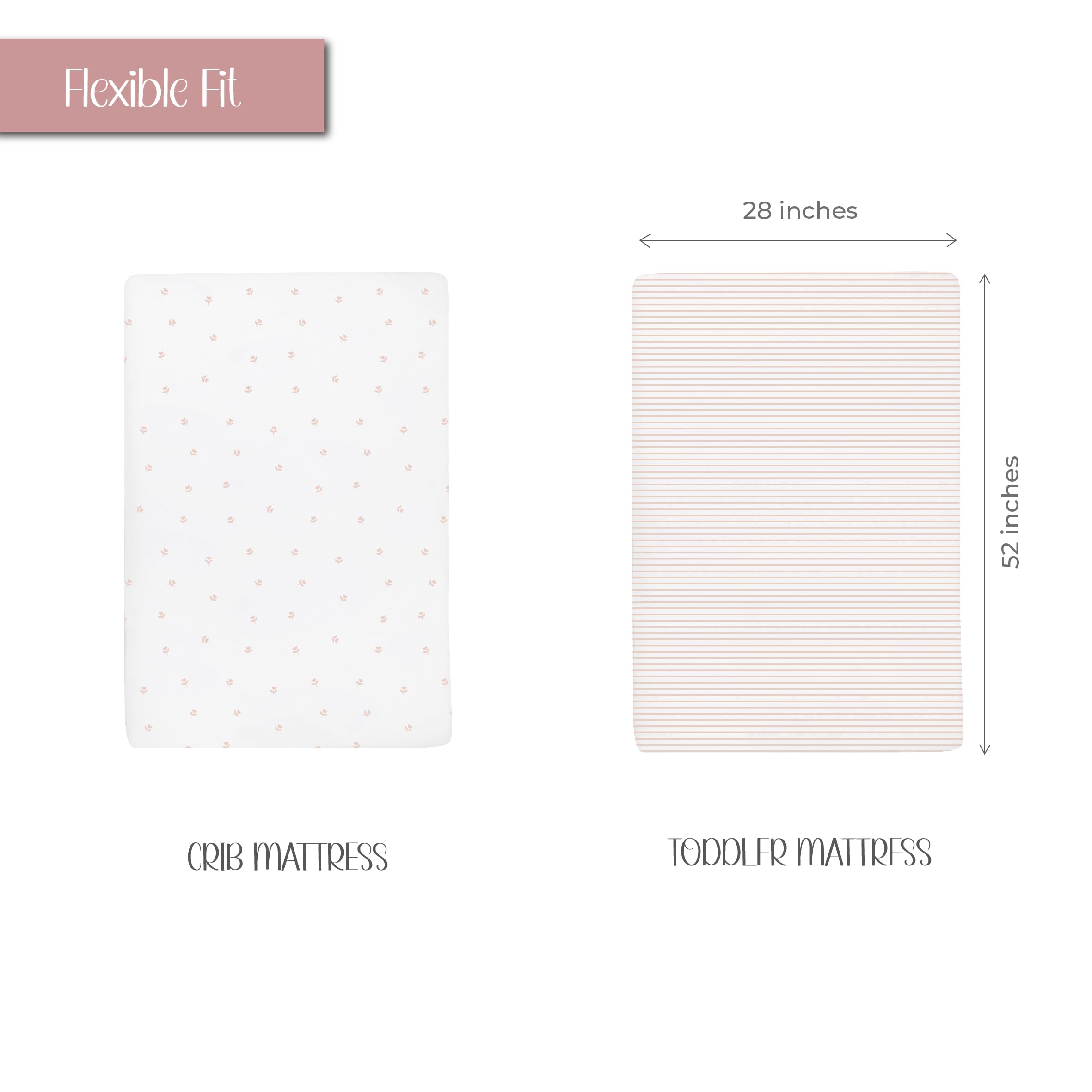 Crib Sheets Set 2 Pack - Baby Crib Sheets with 100% Jersey Cotton - Crib Sheets for Boys and Girls, Newborn Essentials (Crib, Pink Tulip)