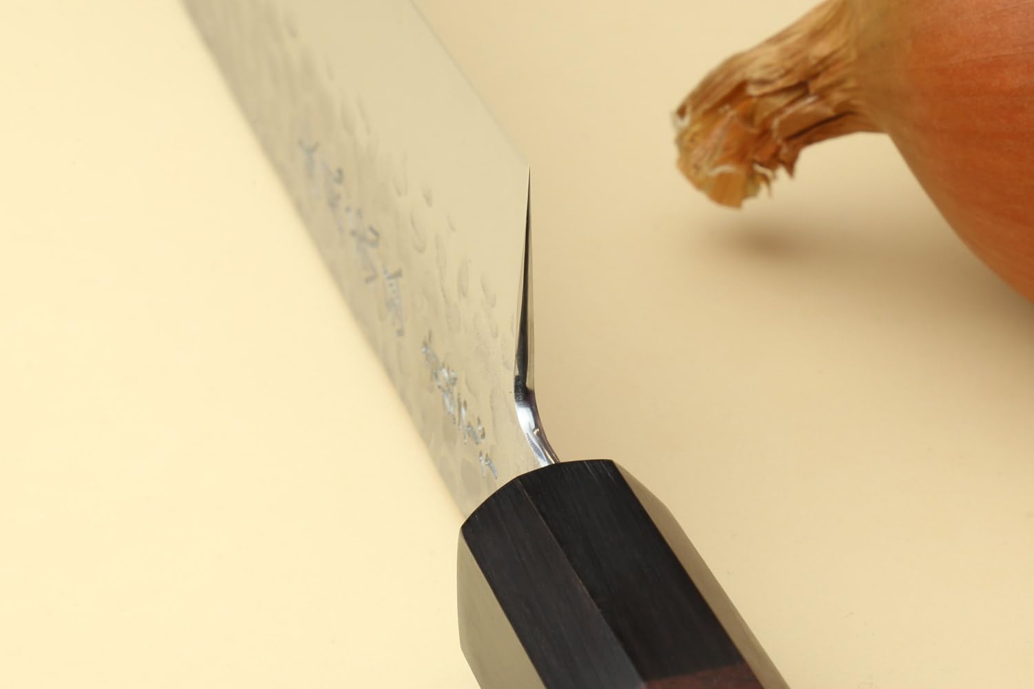 Yoshihiro Super Blue Steel Stainless Clad Hammered Gyuto Chefs Knife Rosewood Handle (8.25"(210mm) & Saya)