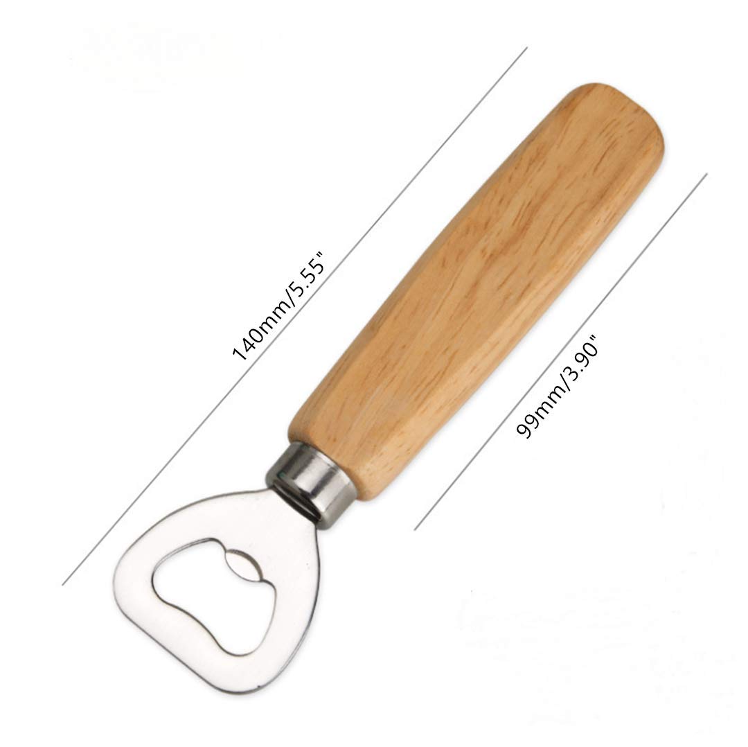 10 pcs wooden handle stainless steel beer bottle opener, smooth rubber wooden drink bottle cap opener family party bar bartender,DIY logo engraved gift
