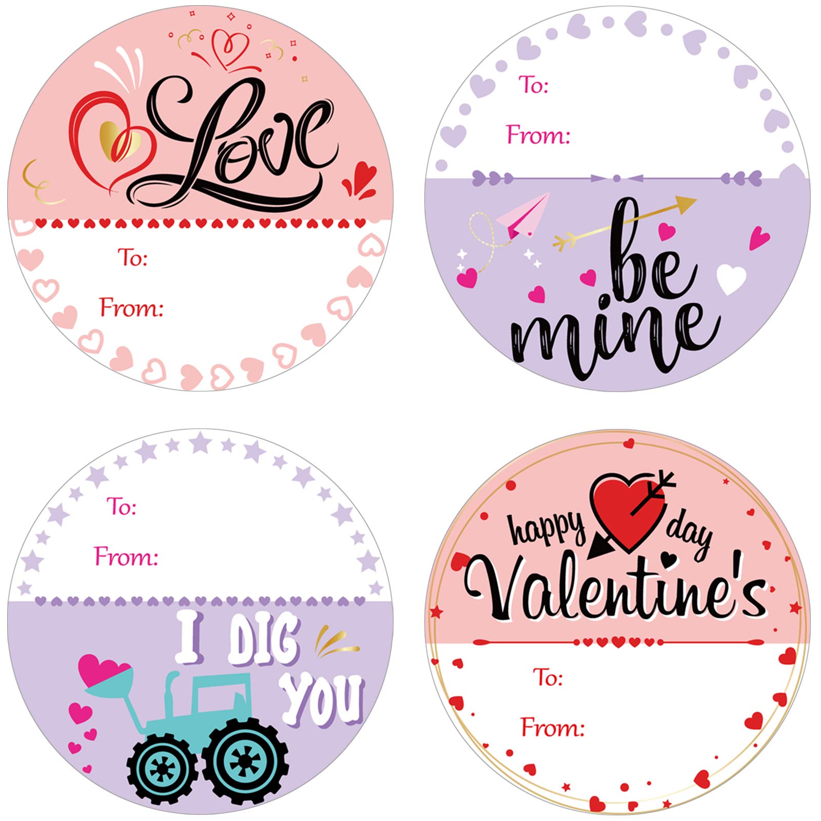 500 Pieces Valentine's Day Stickers Decorative Tags Round Heart Label Stickers for Valentine's Holiday Wedding Party Decoration