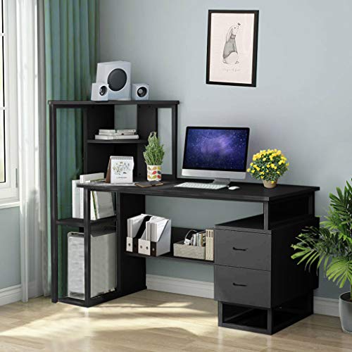 Computer Desk with Storage Shelves, Writing Study Table with Bookshelves Modern Study Desk Stable Student Desk for Small Space, Wood Desk Home Office Workstation