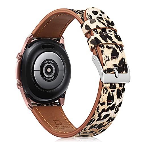 Fintie Band Compatible with Galaxy Watch 5 40mm/44mm/Pro 45mm / Galaxy Watch 4 40mm/44mm and Classic 42mm/46mm / Galaxy Watch 3 41mm / Galaxy Watch 42mm, 20mm Genuine Leather Band Replacement Strap Wristband, Classic Leopard