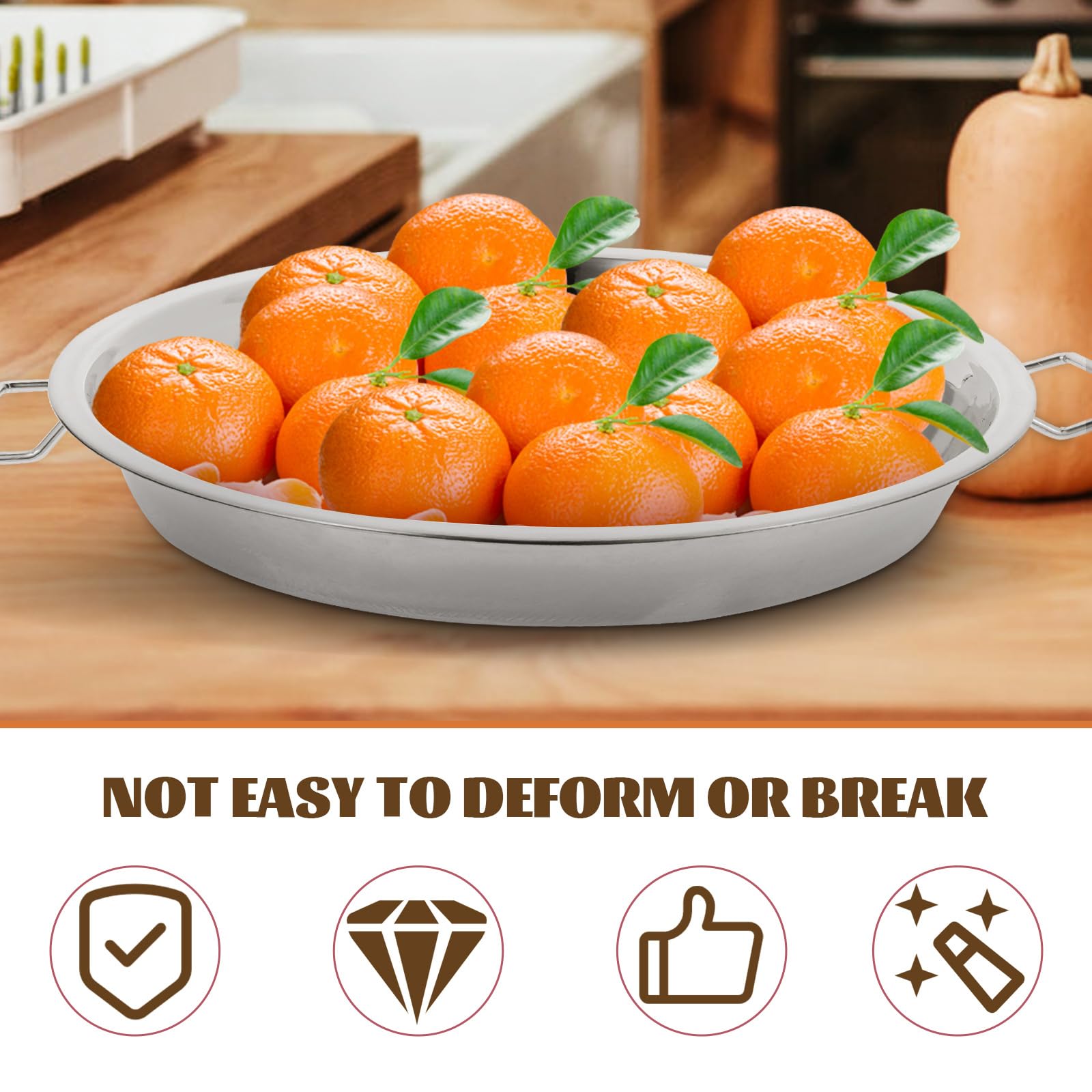 Luxshiny 2PCS Stainless Steel Roasting Pan, Pizza Cake Baking Tray Round Roaster Pan Stainless Steel Drip Pan for Turkey Baking,Roast Chicken