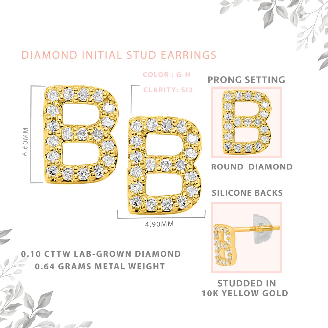 10K Yellow Gold 0.10cttw Lab Grown Diamond Initials Stud Earrings