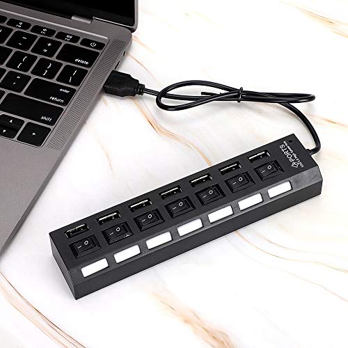 125 7-Port USB Hub Splitter,480Mbps High-Speed USB Port Expander Charging Hub,Overload Current Desktop Hub with 7 Power Independent Switches