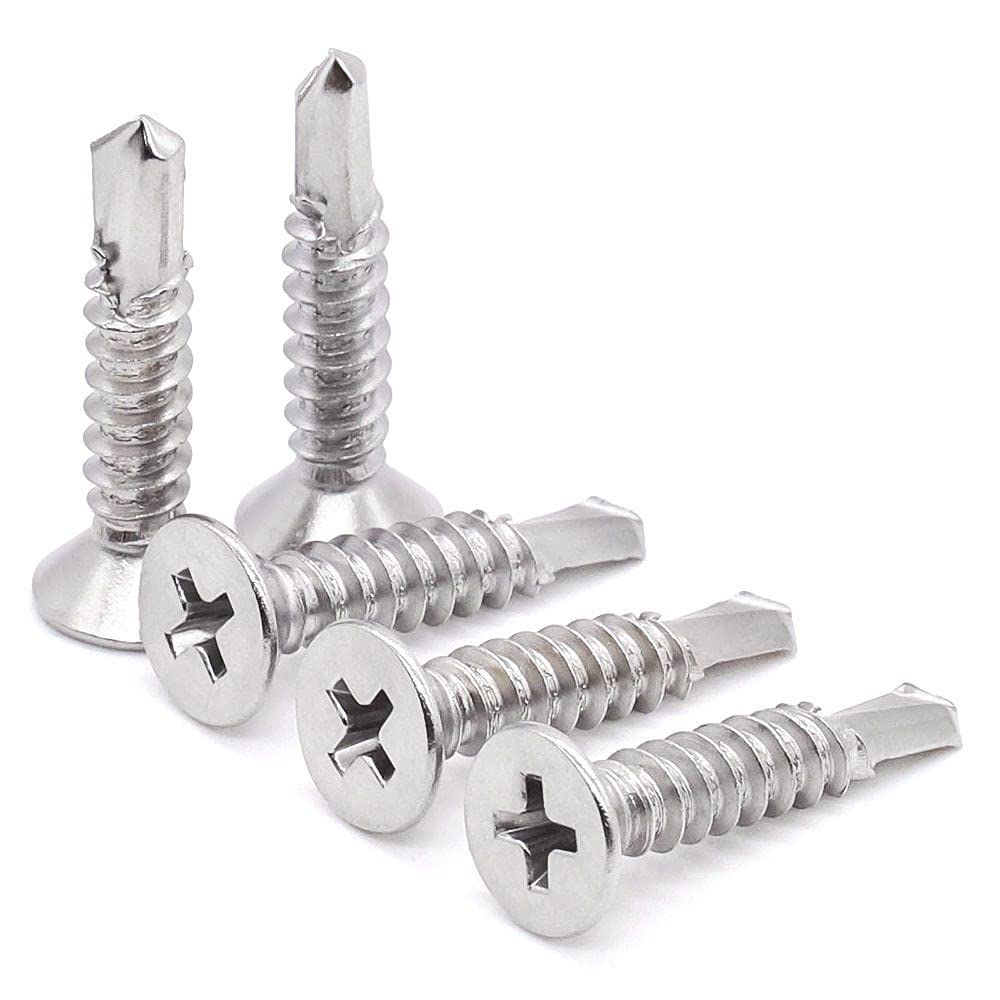 Glvaner 60pcs #10 x 3/4" Phillips Flat Head Self Drilling Screws, Stainless Steel 410, Flat Head Self Quick Self Tapping Screws for Sheet Metal Wood Plastic, Without Pre-drilled Holes