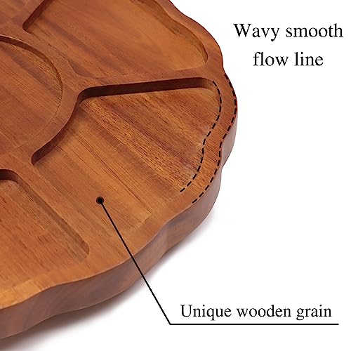 13β Lazy Susan Acacia Wood Serving Tray 7-Compartment Multipurpose Round Tray for Serving Food,Round Platters for Organization,Pantry,Kitchen