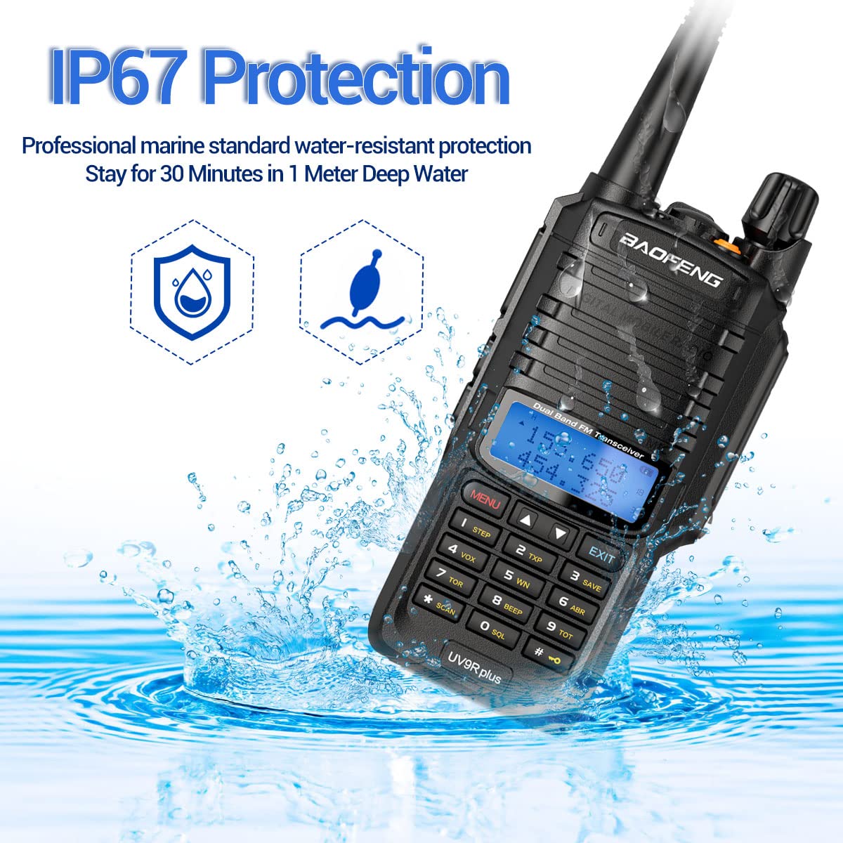 Airiton x Baofeng UV-9R Plus 8W Ham Radio Handheld Dustproof & Waterproof IP67 Dual Band Two Way Radio Walkie Talkie with 2Pack Battery,771 Antenna and Programming Cable