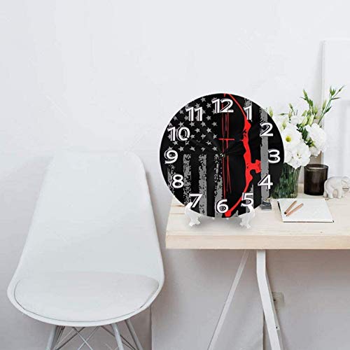 BUSHUO Archery Bow Hunting Us Flag Wall Clock Waterproof Decorative Clocks Lightweight Clock with Roman Numeral Hands Durable Round Wall Clock for Living Room Classroom Patio Bedroom