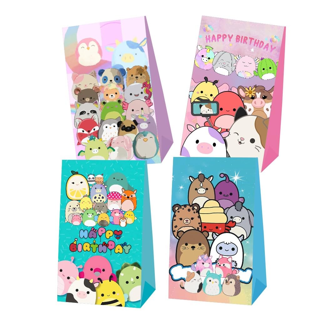 12Pcs Squishmallow Party Favor Goodie Bags Gift Bags, 4 Different Pattern, Squishmallow Birthday Party Supplies Decorations