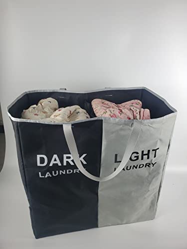 130l Laundry Basket Clothes Hamper Organizer Sorter Foldable Dark & Light Storage Basket Waterproof Durable (26x 16x 24") Washing Dirty Cloth Bag for Bathroom Bedroom Garage (2 Sections)