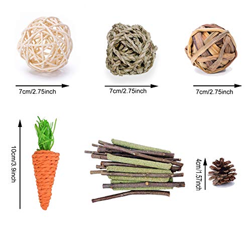 Fansisco Rabbit Chew Toys, Natural Apple Wood and Drying Grass Cake and Activity Balls for Rabbits, Chinchillas, Guinea Pigs, Hamsters Chewing Playing Improve Dental Health (style1)