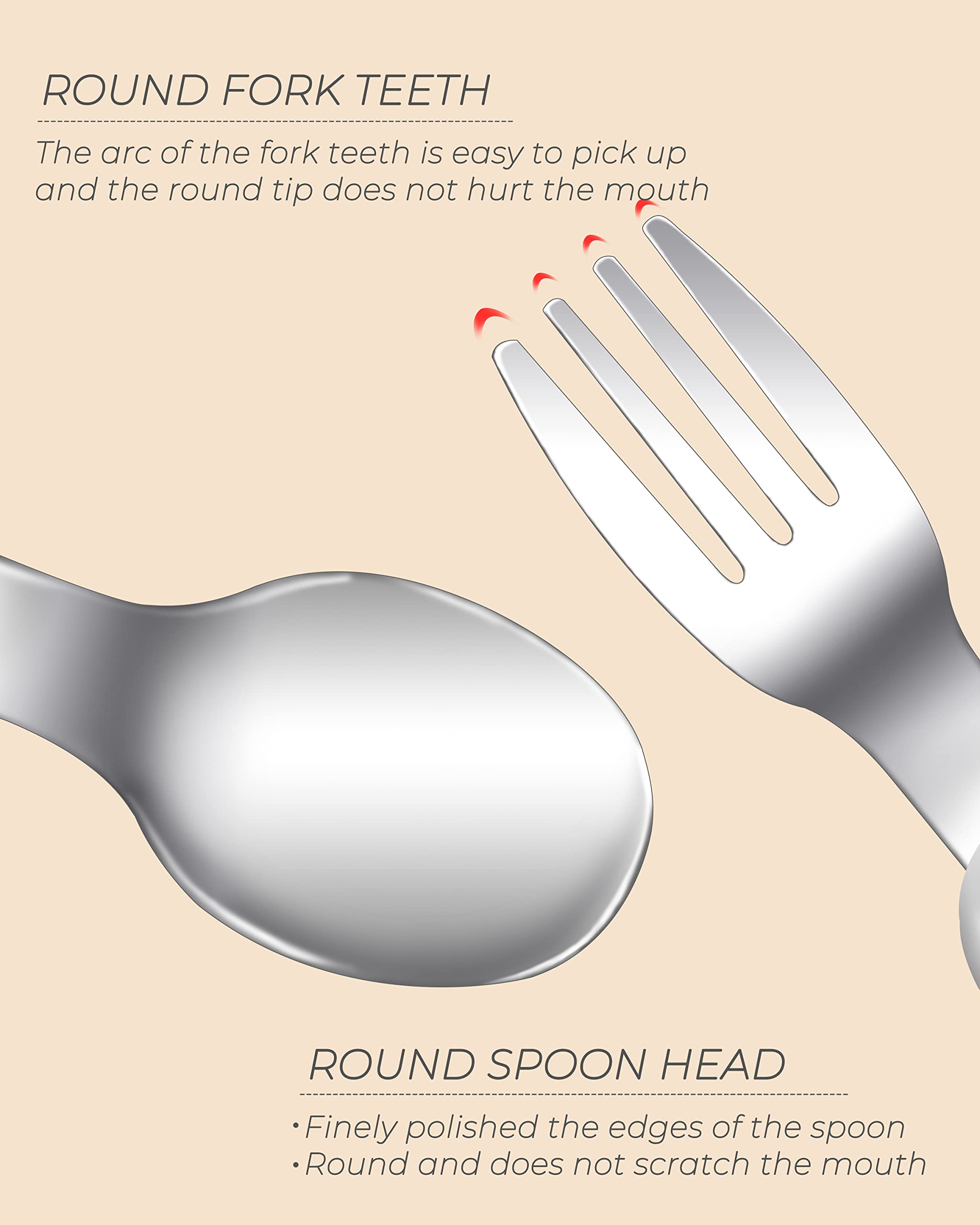 2 pcs Toddler Utensils, Stainless Steel Toddler Silverware Set with Round Handle, Baby Forks for Self Feeding, 1 Toddler Fork and 1 Toddler Spoon, BPA Free