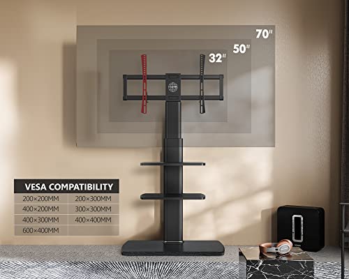 FITUEYES TV Stand for 32 39 40 43 49 50 55 60 65 70 Inch TVs Tall Floor TV Stands with Sturdy Wood Base Universal Corner Stand for Flat Panel Screen TVs Height Adjustable Shelves Black