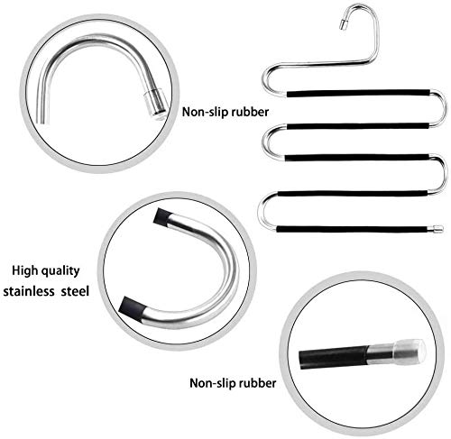devesanter Pants Hangers Space Save Non-Slip 6 Pack S-Shape Trousers Hangers Stainless Steel Clothes Hangers Closet Storage Organizer for Pants Jeans Scarf Hanging Black