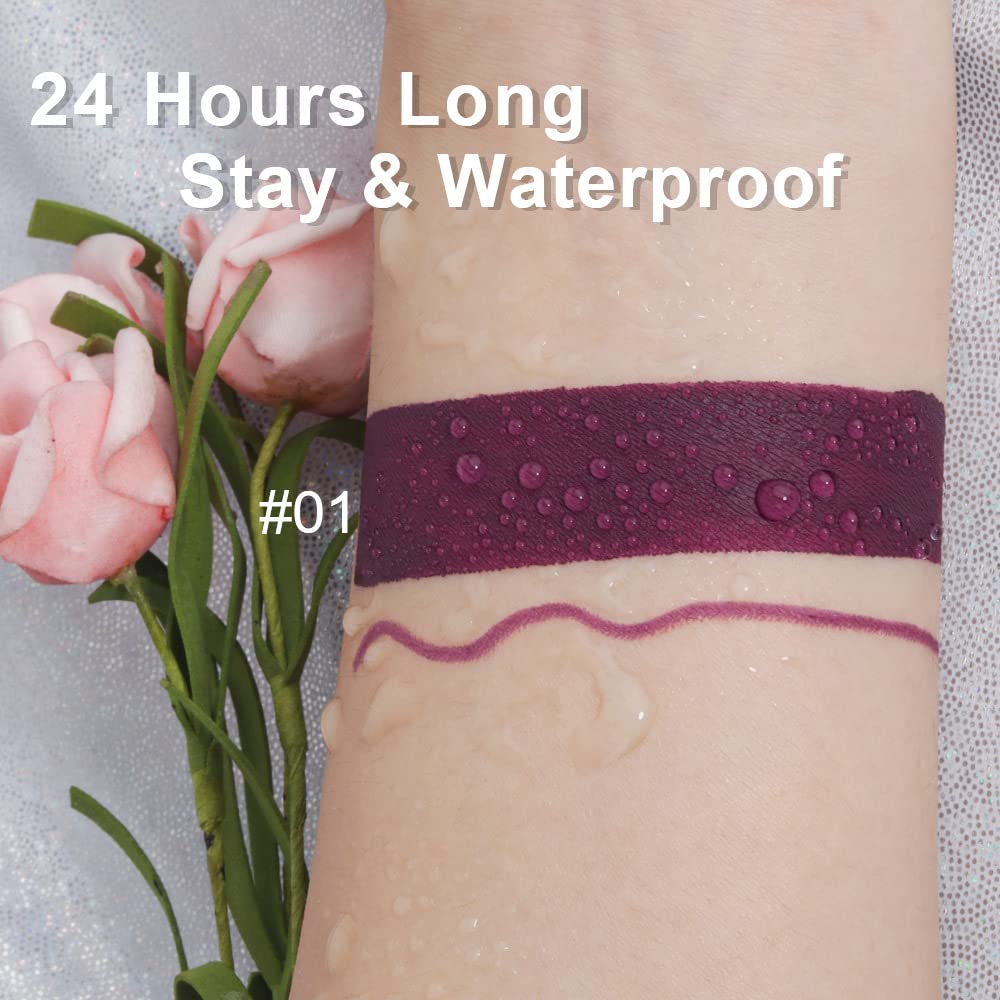 2pcs Matte Dark Purple Lip Liner and Lipstick Makeup Set, burgundy Matte Lipstick 24H and Lip Liner Set Deep Berry Matt Lip Gloss Waterproof Long Lasting Lip Liner Lipstick Set Dark Colors (#01)