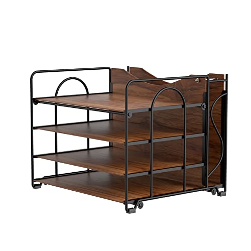 Aimeaihe Desk File Organizer, 4-Tier Desk Organizers Wood with 5 A4 File Folders, Letter Size Office Organizers for Desk, Letter Paper Tray Organizer for Office, School, Home, Black