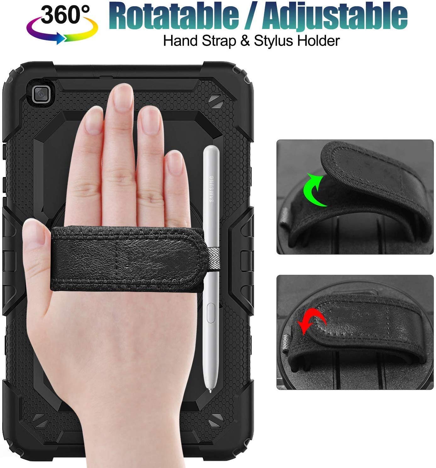 Samsung Galaxy Tab A 8.0 Case 2019 with Screen Protector Pencil Holder | Rugged SM-T290/T295/T297 Case for Kids | Blosomeet Heavy Duty Shockproof Protective Cover w/ Stand Hand Shoulder Strap | Black