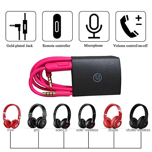 Alitutumao Solo Cable Replacement Cord with Inline Remote Control Microphone Compatible with Beats by Dr Dre Solo Studio Pro Detox Mixr Executive Pill Wireless Headphones (Pink)