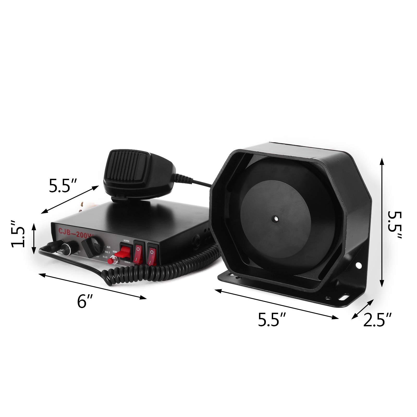 200W Siren Bundle 8 Tones Emergency Warning Siren with PA Speaker MIC System Vehicle Siren Box Fit for Police, Ambulance, Fire Fighting and Engineer Vehicles
