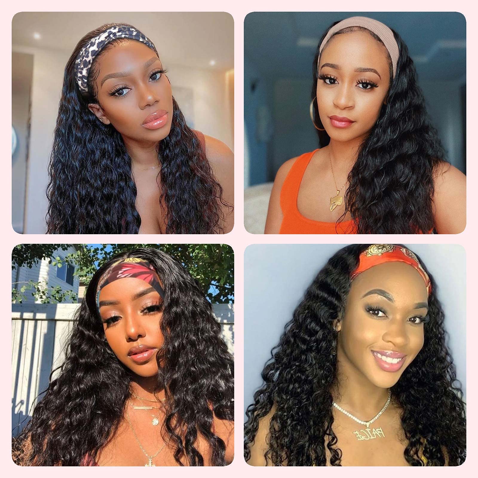 Aksice Curly Headband Wig for Black Women, Water Wave Headband Wigs with Headbands Attached, Glueless Black Half Wig 150% Density for Daily Use (26 Inch)