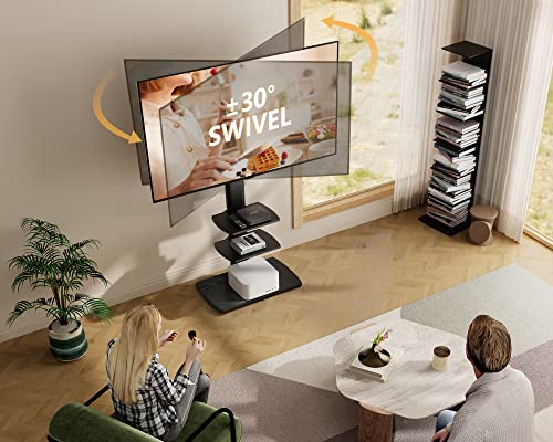 FITUEYES TV Stand for 32 39 40 43 49 50 55 60 65 70 Inch TVs Tall Floor TV Stands with Sturdy Wood Base Universal Corner Stand for Flat Panel Screen TVs Height Adjustable Shelves Black