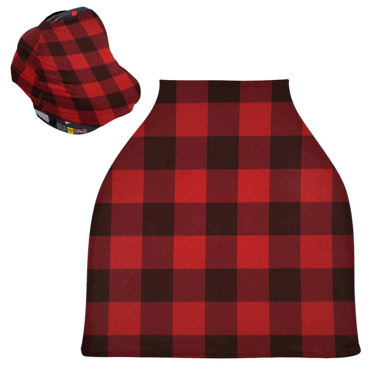 Nursing Cover Breastfeeding Scarf Red Black Buffalo Plaid - Baby Car Seat Covers, Stroller Cover, Carseat Canopy (824a)