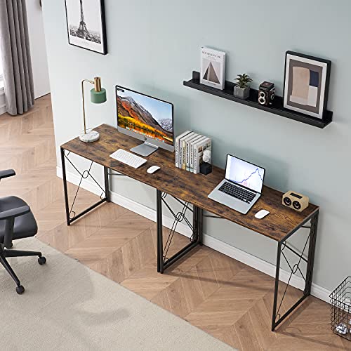 VECELO 39" Writing Computer Folding Desk Sturdy Steel Laptop Table for Home Office Work, No Assembly Required,Antique Brown