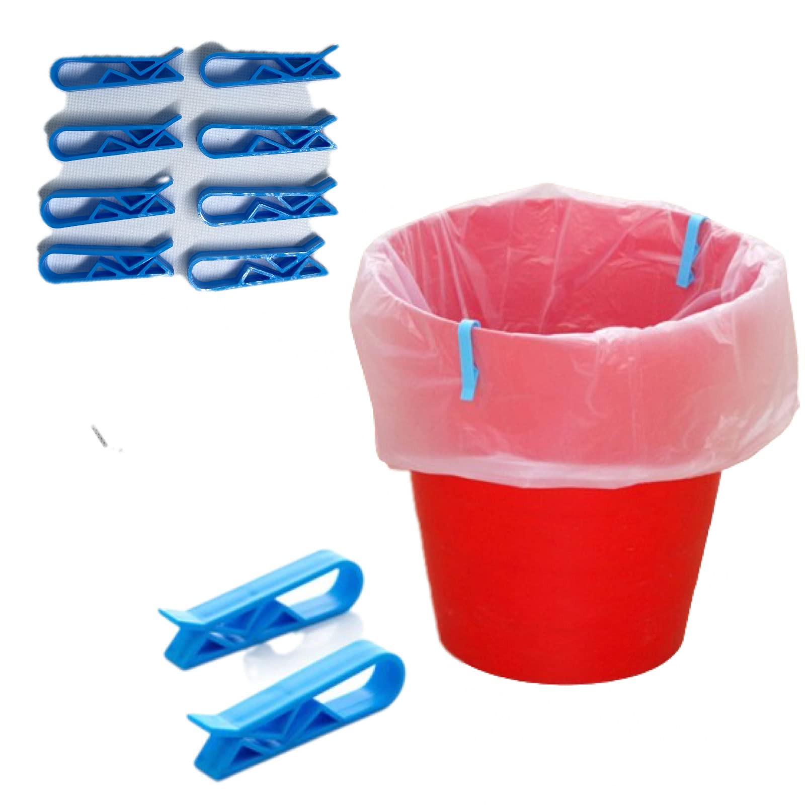 10pc Plastic Kitchen Garbage Bin Clip,Set of Bag Clips - Anti-Slip Fixation Clamp for Trash Cans and Garbage Bins - Blue Color