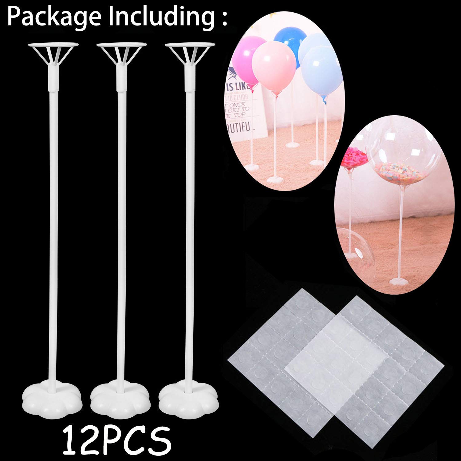 12PCS Balloon Stick Stand - Balloon Holder Cup with Balloon Pole and Flower Stand Base - Table Desktop Centerpiece Decorations for Wedding Birthday Baby Shower Any Party Balloon Accessories