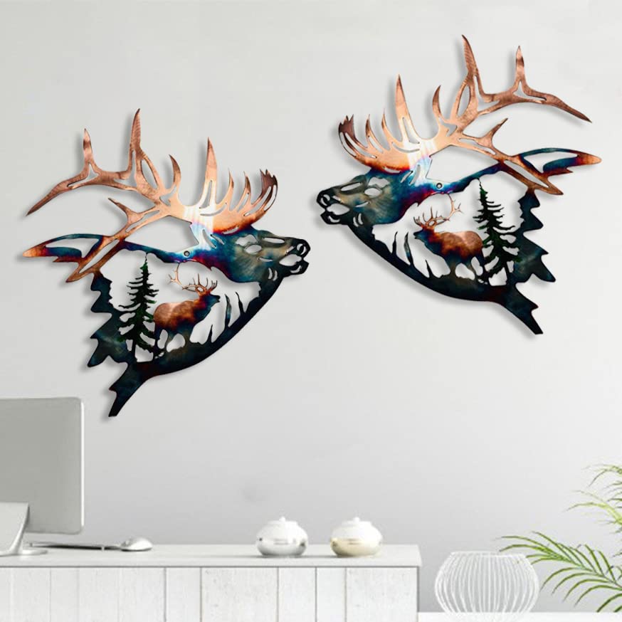13inch Rustic Metal Elk Wall Decor for Room Home Deer Decor Western Gifts 2pcs