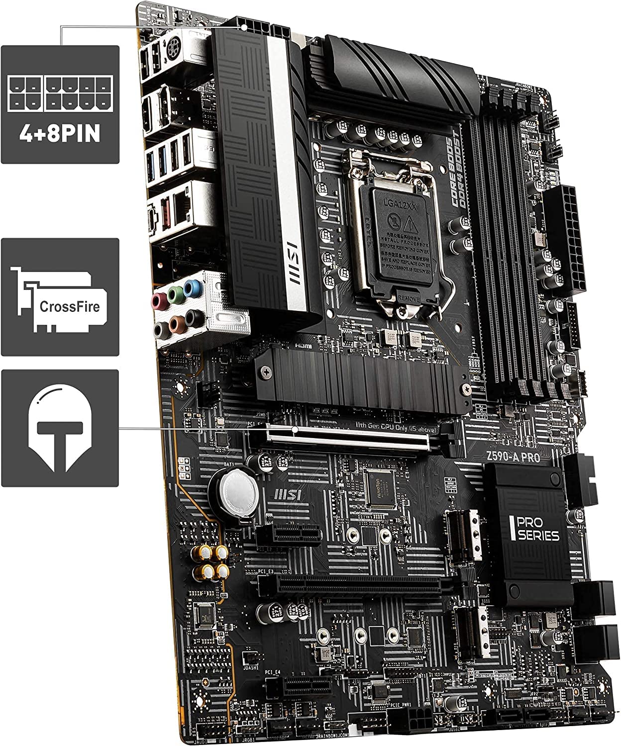 MSI Z590-A PRO ProSeries Computer Gaming Motherboard (ATX, 11th/10th Gen Intel Core, LGA 1200 Socket, DDR4, PCIe 4, M.2 Slots, USB 3.2 Gen 2, 2.5G LAN, DP/HDMI) Intel PC Motherboards (Renewed)