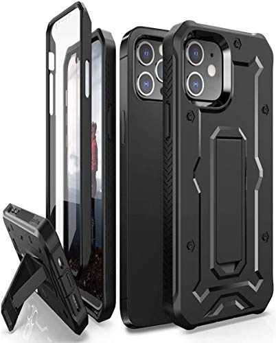 ArmadilloTek Vanguard Designed for iPhone 12 / iPhone 12 Pro Case (6.1 inches) Military Grade Full-Body Rugged with Built-in Screen Protector and Kickstand - Black