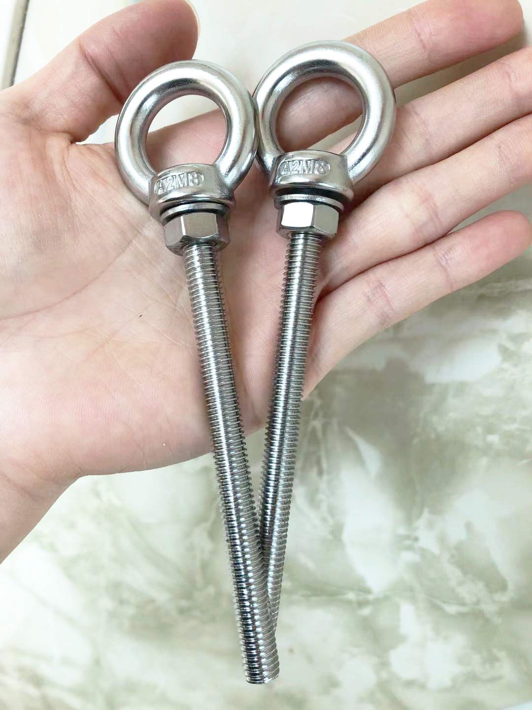 AIVOOF Shoulder Eye Bolt, 2 Pack M8 Stainless Steel Eye Bolts 4" Heavy Duty EyeBolts Screws in Eye Hooks with Washer and Nuts for Lifting and securing Cables Wires, Long Shank Thread Length 100mm