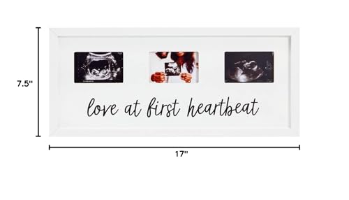 Juvale Baby Sonogram Picture Frame for 3 Ultrasound Photos, Love at First Heartbeat (17 x 7.5 x 0.5 In, White)