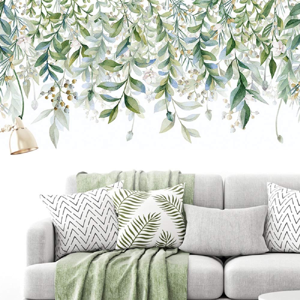 Amaonm 3D Removable Hanging Green Leaves Wall Decor Wall Decals Plants Leaf Wall Stickers Murals for Home Wall Background Kids Girsl Baby Bedroom Nursery Living Room Classroom Office (C11)
