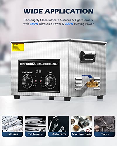 CREWORKS Ultrasonic Cleaner with Heater and Timer, 360W Professional Ultrasonic Cleaning Machine, 4 gal Stainless Steel Sonic Cavitation Machine with Knobs for Cleaning Jewelry Watch Glasses