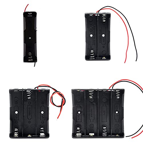 Aokin 4pcs 18650 Battery Holder Bundle with Wire 18650 Battery Holder Case 3.7V, 1/2/3/4 x 3.7V Series DIY Battery Storage Boxes, 1/2/3/4 Slots Black Plastic Batteries Case for 18650 Battery