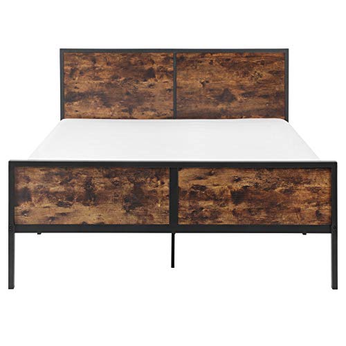 VASAGLE Queen Size Metal Bed Frame with Headboard, Footboard, No Box Spring Needed, Platform Bed, Under-Bed Storage, Industrial Style, Rustic Brown and Black URMB001B01