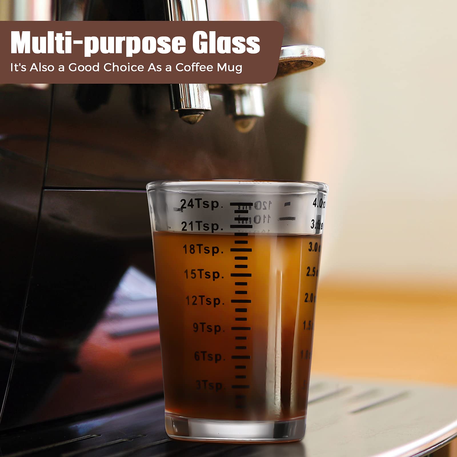 2 Pieces 4 oz Measuring Cup Shot Glass Espresso Shot Glass Liquid Heavy Glass Wine Glass (Black Letters)