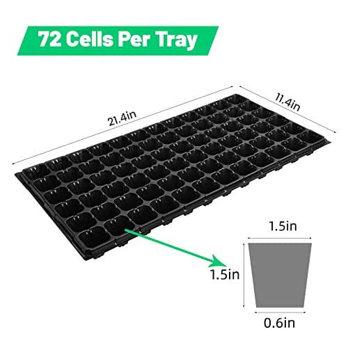 10 Pack Thick Durable 72 Cell Seed Starter Tray, 1.5inch Deep Seed Starter Kit, Gardening Germination Plastic Trays with Drain Holes Reusable Plant Grow Plug Propagation
