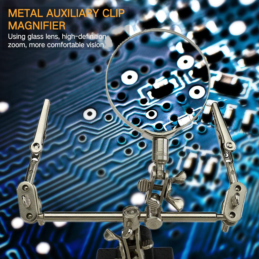 AORAEM Helping Hands Magnifier with Dual Adjustable Alligator Clips in 2.5x Magnifying Glass Soldering Station for Crafting, Hobby, Micro Objects (Not Include Battery)