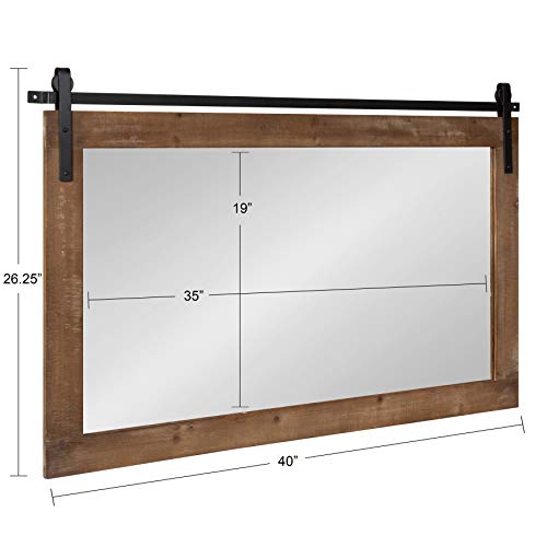 Kate and Laurel Cates Farmhouse Horizontal Wood Framed Wall Mirror, 40 x 26, Rustic Brown, Barn Door-Inspired Rustic Mirrors for Wall