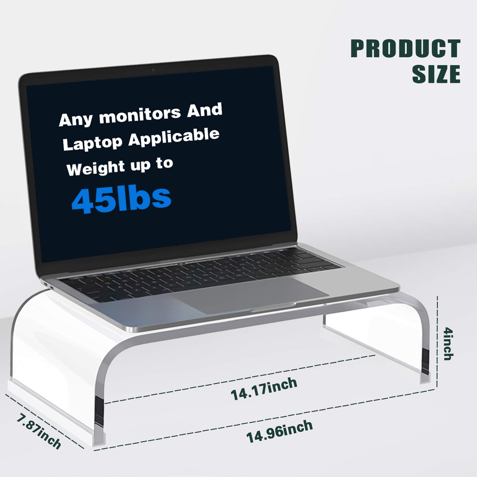Acrylic Computer PC Laptop Monitor Stands Riser Clear 15โ Desk Space Saving Stand Organizer Anti Cat Keyboard Protector Compatible with HP Acer LG Apple 13inch 14inch Laptops TVs & other Electronics