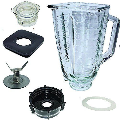 5 Cup Square Top Glass Jar Assembly With Blade, Gasket, Base, Lid,Compatible with Oster Classic Series Blender and Osterizer blender