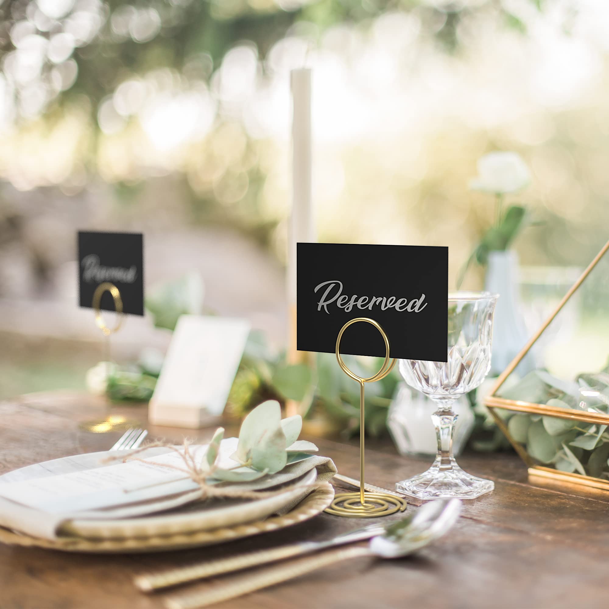 10 Pack Black Reserved Table Signs for Wedding - Silver Foil Reserved Seating Signs for Wedding Chairs - Church Pews - Double Sided Cardstock Reserved Signs for Tables - Table Tent Reservation Cards