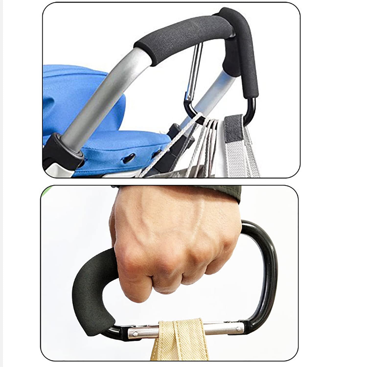 MroMax Pack of 1 Grocery Bag Holder Handle Carrier Tool Grip Your Tote,Handy Stroller Hooks, Multi Purpose Hooks, Pushchair Shopping Bag Hook Carabiner 6.3"*3.94" Maximum Load 6.61 lb (Black)